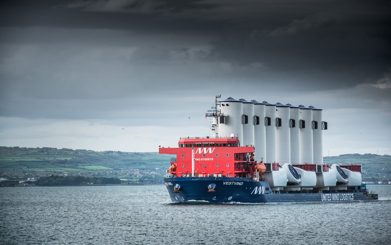 UWL vessel carrying MHI Vestas turbines for Walney Extension
